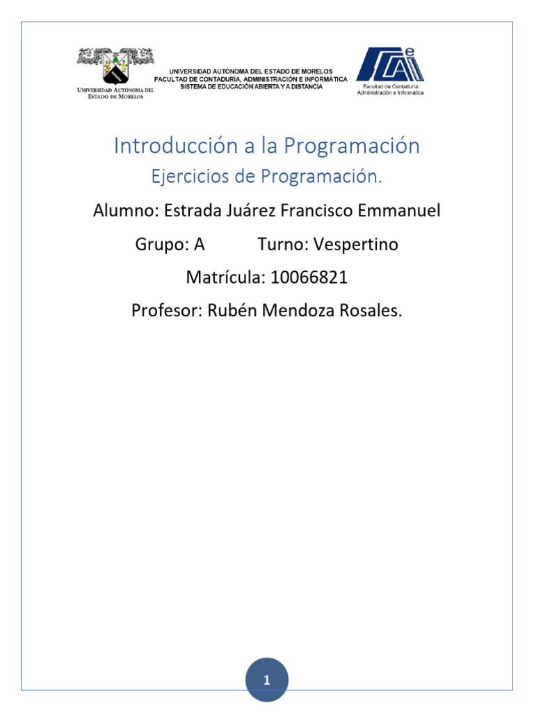 EjerciciosdeProgramacion FranciscoEstrada | PDF | Java (lenguaje de programación) | Ciencias de ...