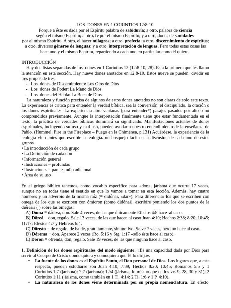 Los Dones en 1 Corintios 12 - 8-10 | PDF | Primera epístola a los corintios | Sabiduría