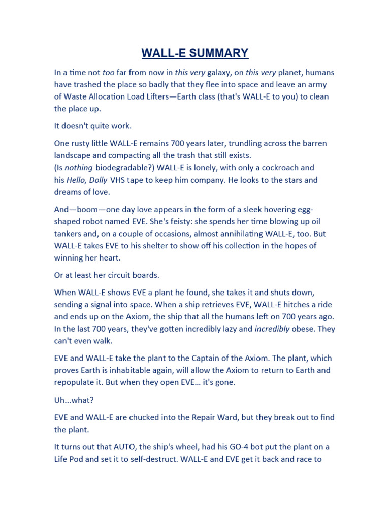 WALL-E: A Journey to Love and Renewal | PDF