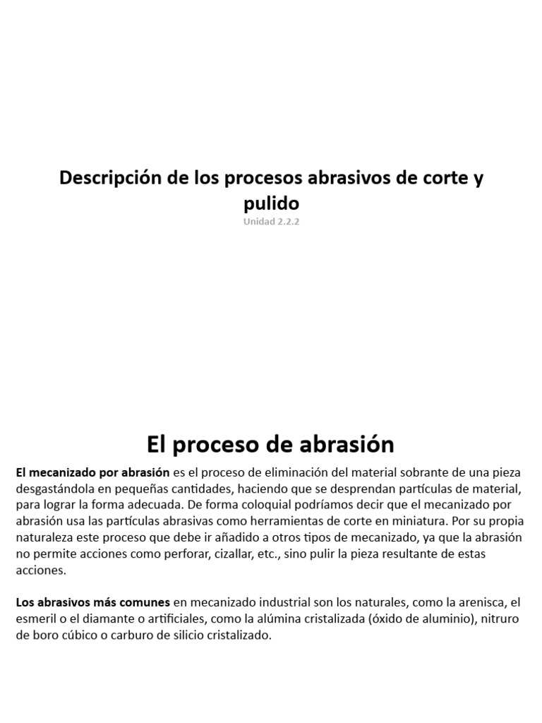 Descripción de Los Procesos Abrasivos de Corte y | PDF | Abrasivo | Mecanizado