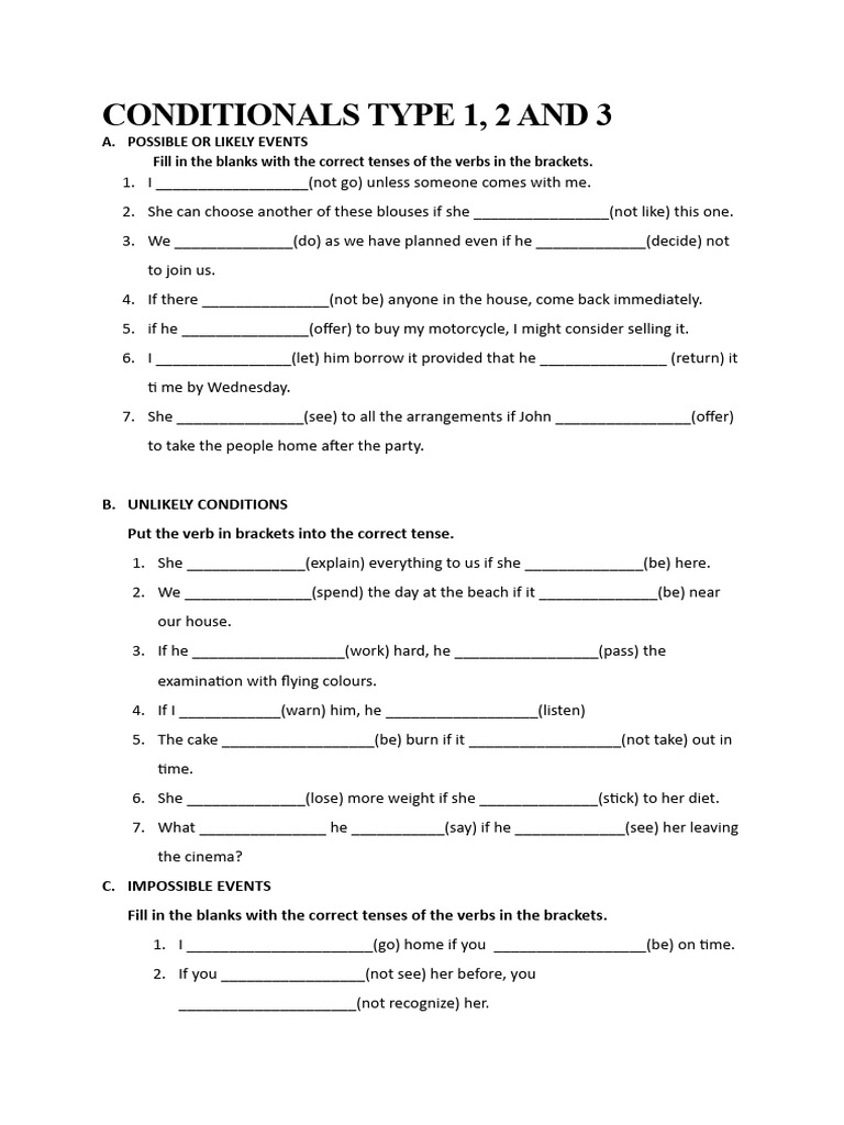 Conditionals Type 1 2 3 | PDF