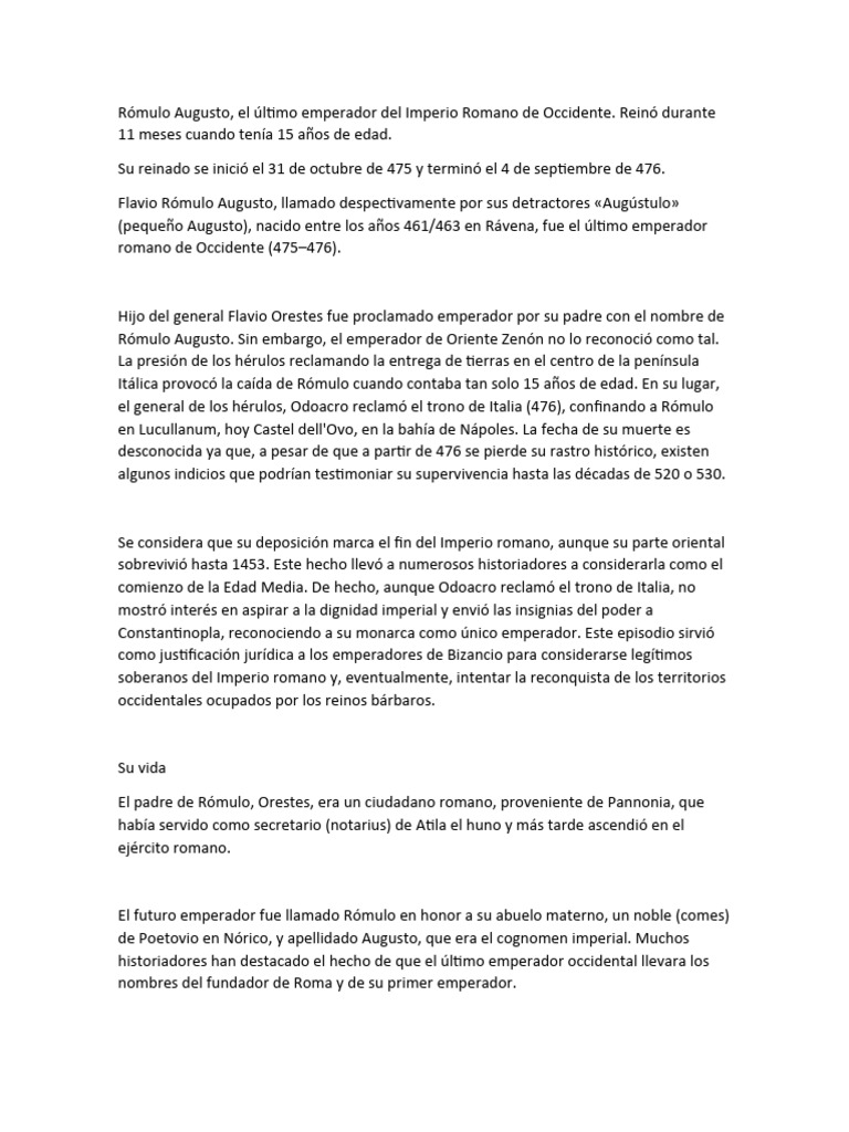 Rómulo Augusto | PDF | Gobierno del imperio romano | Antiguedad clasica