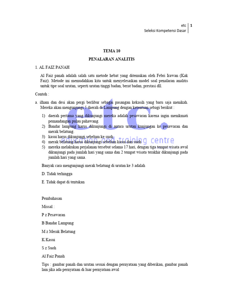 2024 - Tiu - Tema 10 Penalaran Analitis - Materi, Soal Dan Pembahasan | PDF