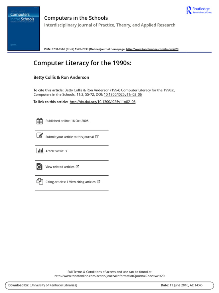Computer Literacy For The 1990s Theoretical Issues For An International ...