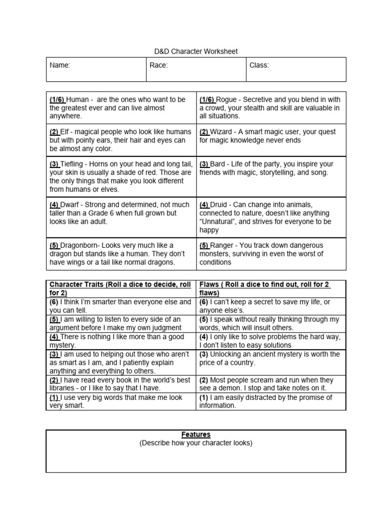 D D Worksheet Template | PDF