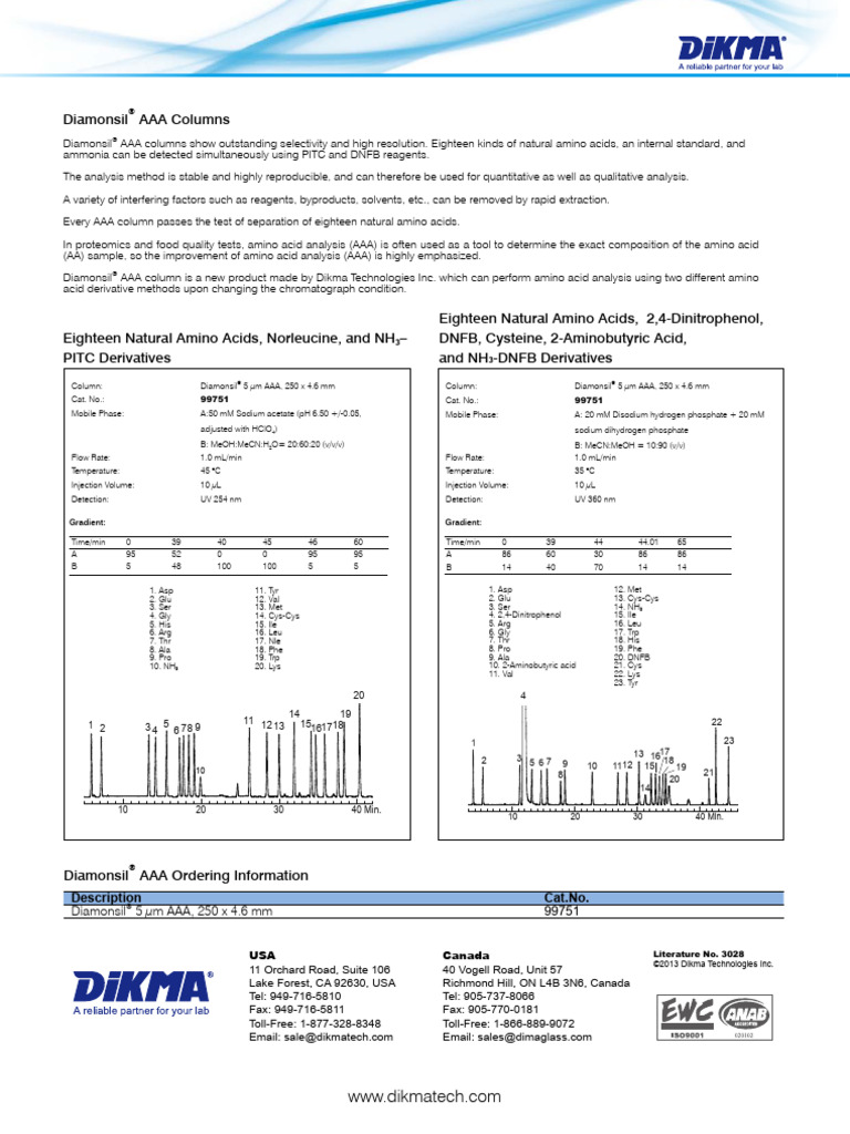 Diamonsil AAA Columns | PDF | Acid | Amino Acid