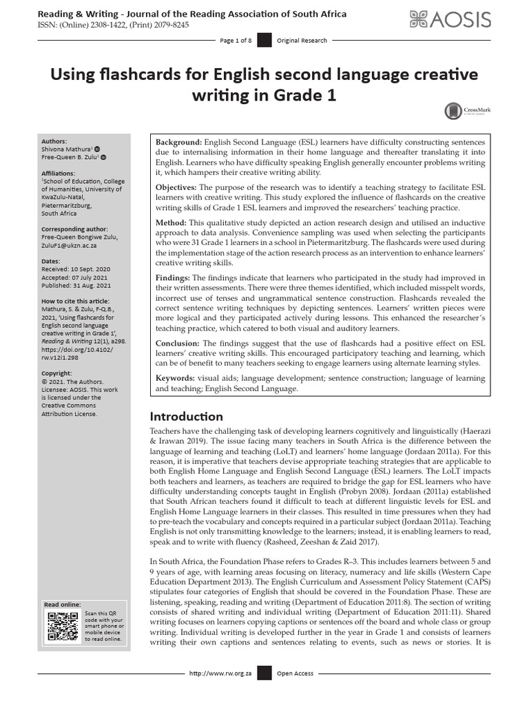 Using Flashcards For English Second Language Creative Writing in Grade ...