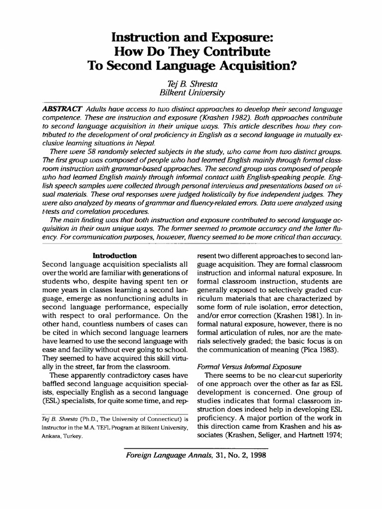 Instruction and Exposure How Do They Contribute To Second Language ... Instruction and Exposure How Do They Contribute To Second Language ...