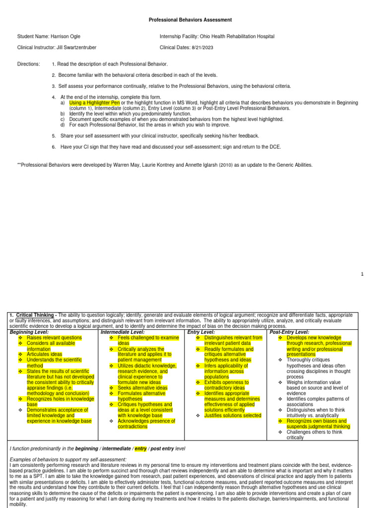 PTP III Professional Behaviors Plan | PDF | Communication | Health Care