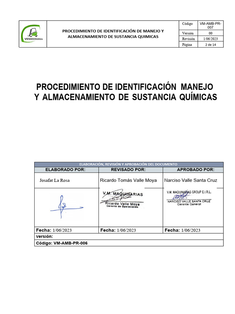 Identificación Manejo y Almacenamiento de Sustancia Químicas v01 | PDF | Mercancías peligrosas ...