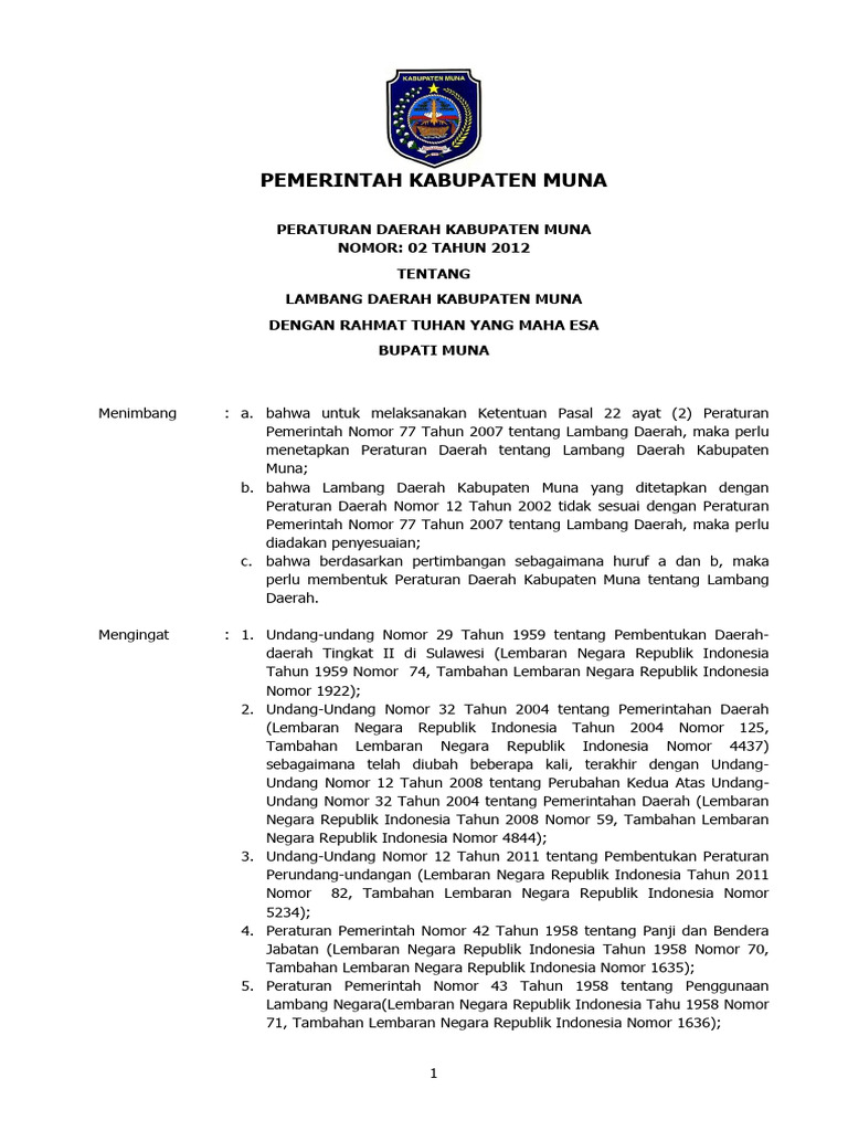 PERDA No. 2 Tahun 2012 Tentang Lambang Daerah | PDF