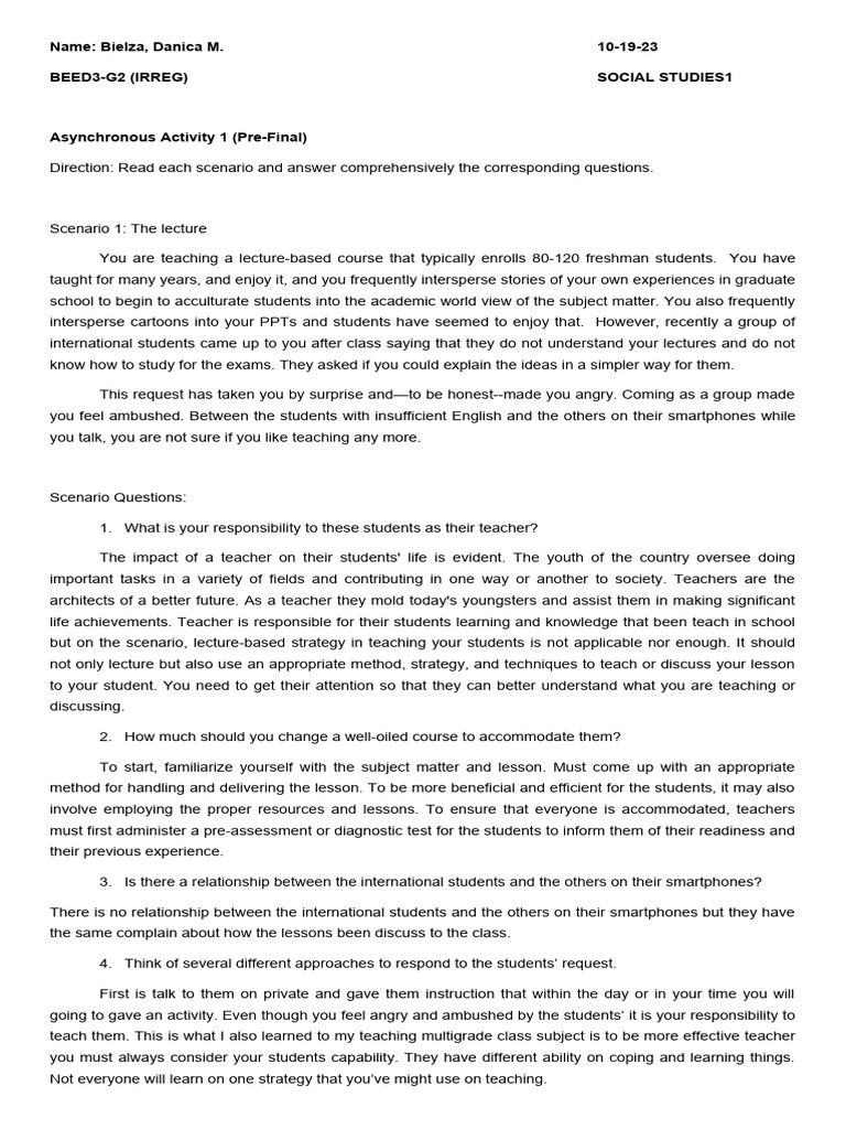 Asynchronous Activity Pre Final | PDF | Teachers | Lecture