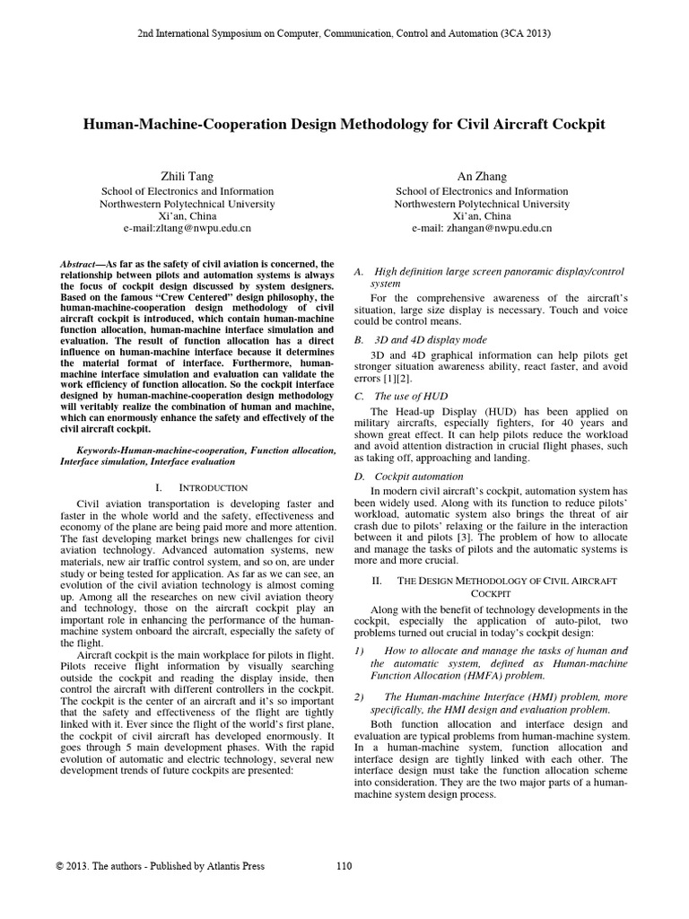 Human-Machine-Cooperation Design Methodology For Civil Aircraft Cockpit ...