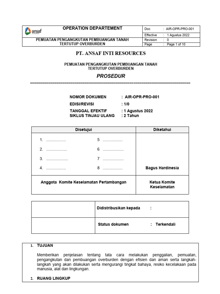 Pr-Opr-01 - Pemuatan Pengangkutan Pembuangan Tanah | PDF