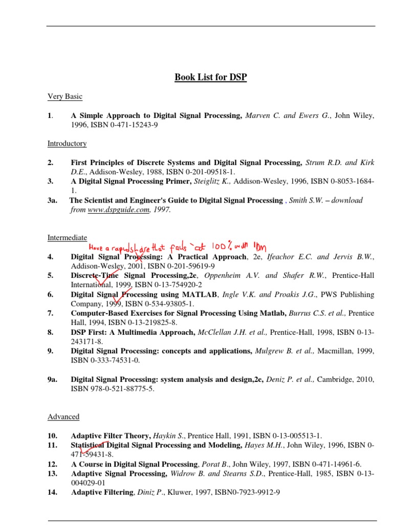 DSP Book Recommendations List | PDF | Technology & Engineering