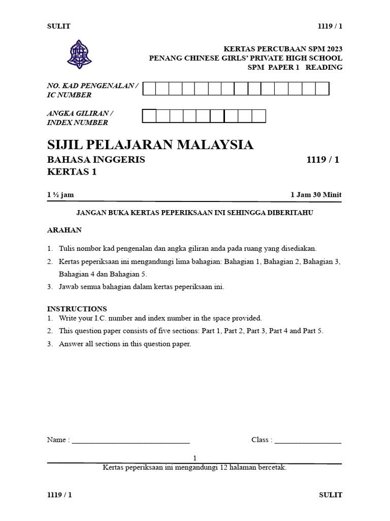 Kertas Percubaan Spm 2023 Paper 1 Pdf Adolescence