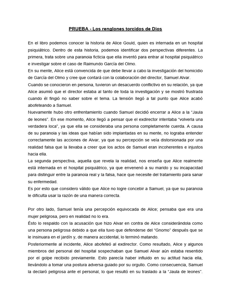 Análisis de "Los renglones torcidos de Dios" | PDF