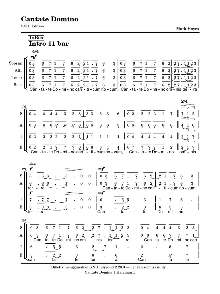 Cantate - Domino Satb Not Angka | PDF | Musical Compositions | Musical ...