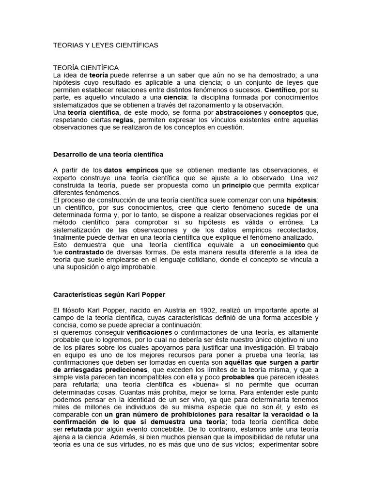Teorias y Leyes Científicas | PDF | Método científico | Teoría