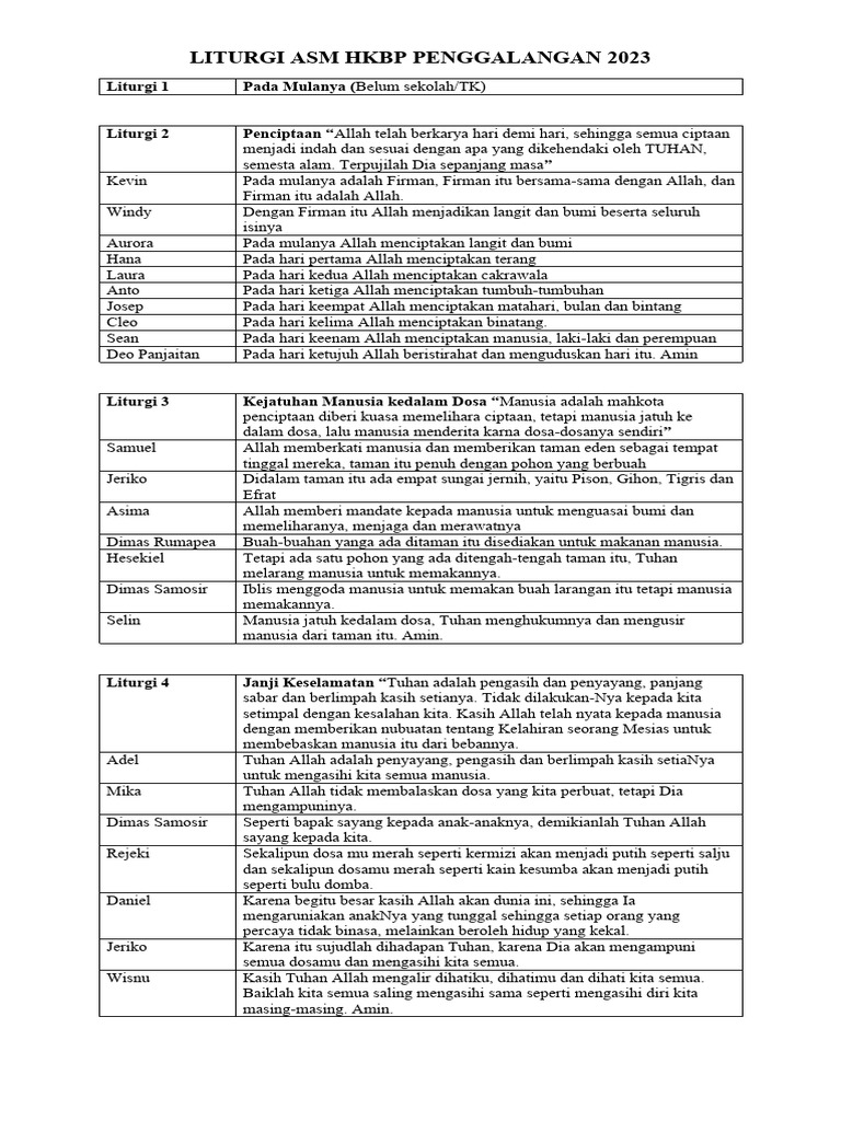 Liturgi ASM HKBP 2023: Penciptaan hingga Kelahiran | PDF | Agama & Spiritualitas