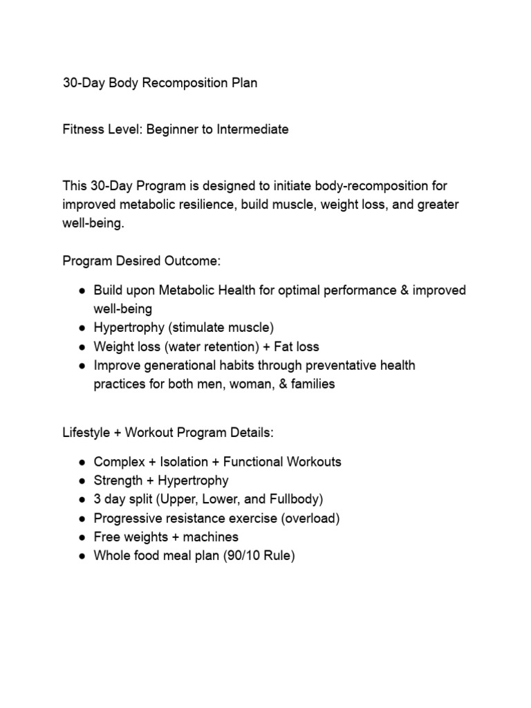 30 Day+Body+Recomposition+Plan | Download Free PDF | Weight Training ...