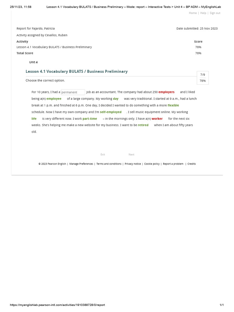 Lesson 4.1 Vocabulary BULATS - Business Preliminary - Mode - Report ...