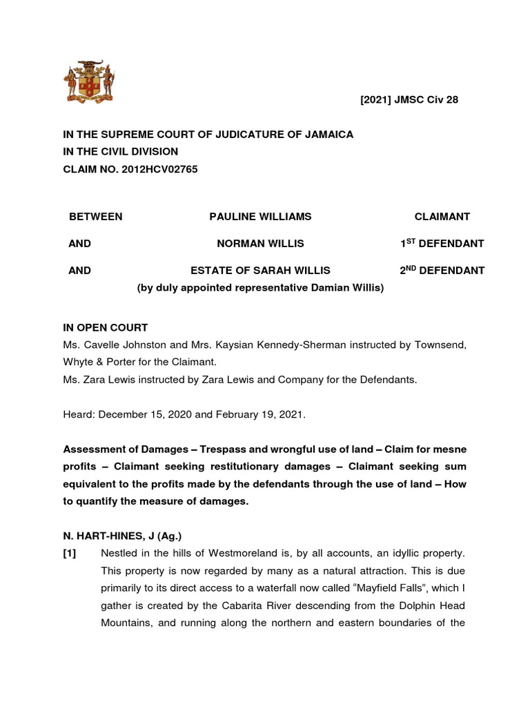 Williams, Pauline V Willis, Norman and Estate of Sarah Willis (By Duly ...