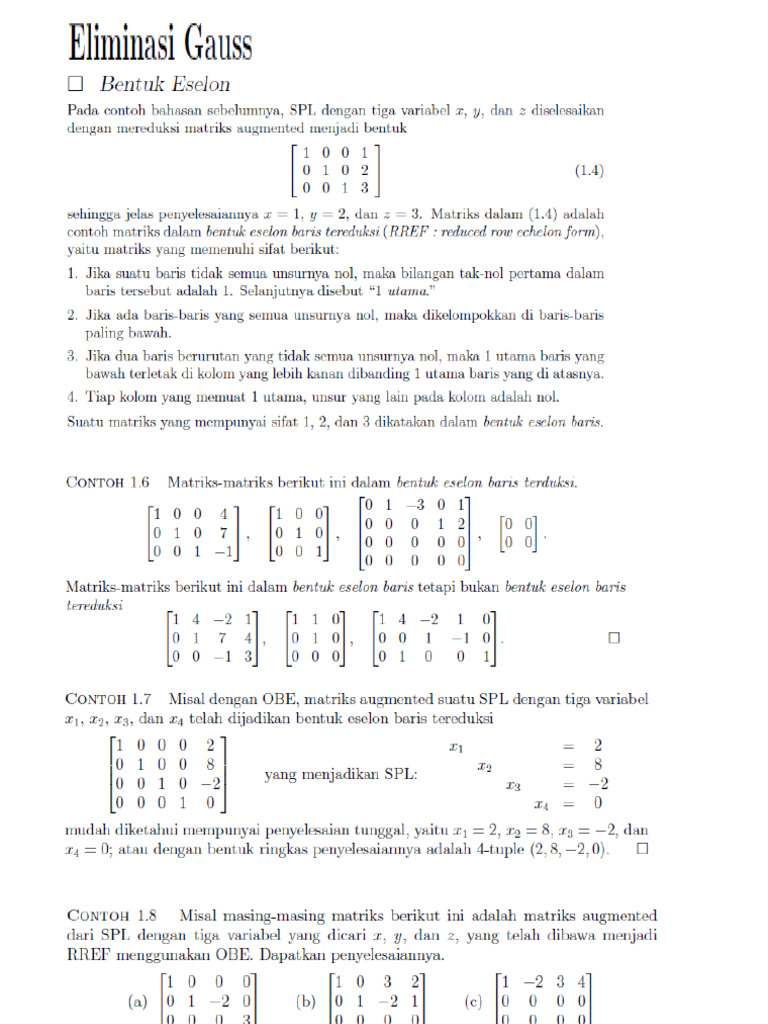 (Pertemuan 1b) SPL DGN Eliminasi Gauss Dan Gauss Jordan | PDF