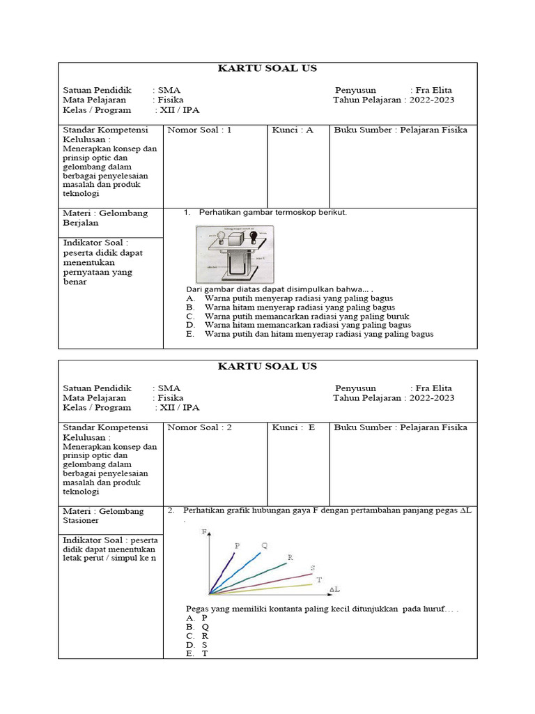 Kartu Soal Us | PDF | Sains & Matematika