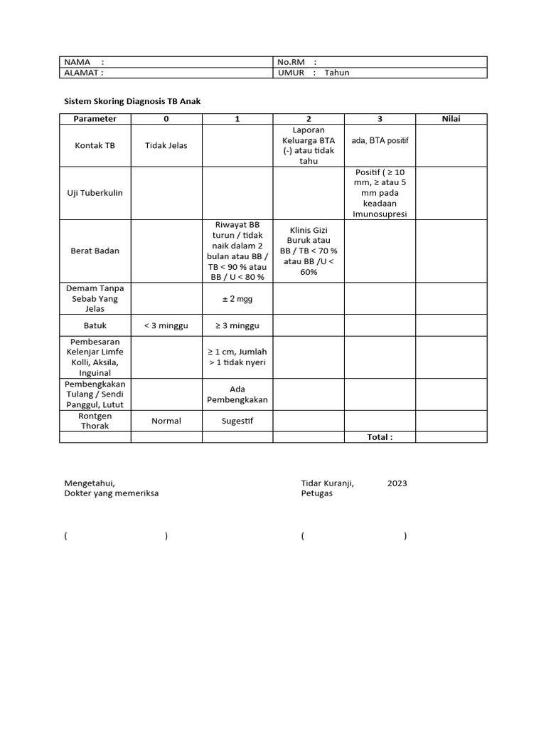 Skoring Diagnosis TB Anak 2023 | PDF