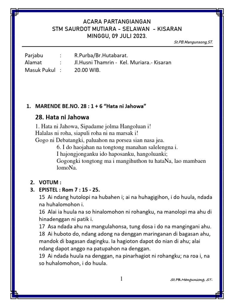 2.acara Partangiangan STM Saurdot Kisaran. 09.07.23 | PDF