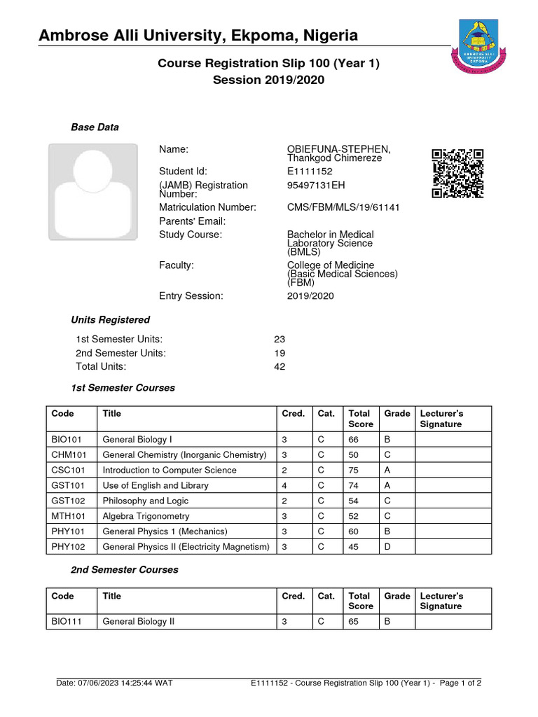 Course Registration Slip | PDF | Physics | Science