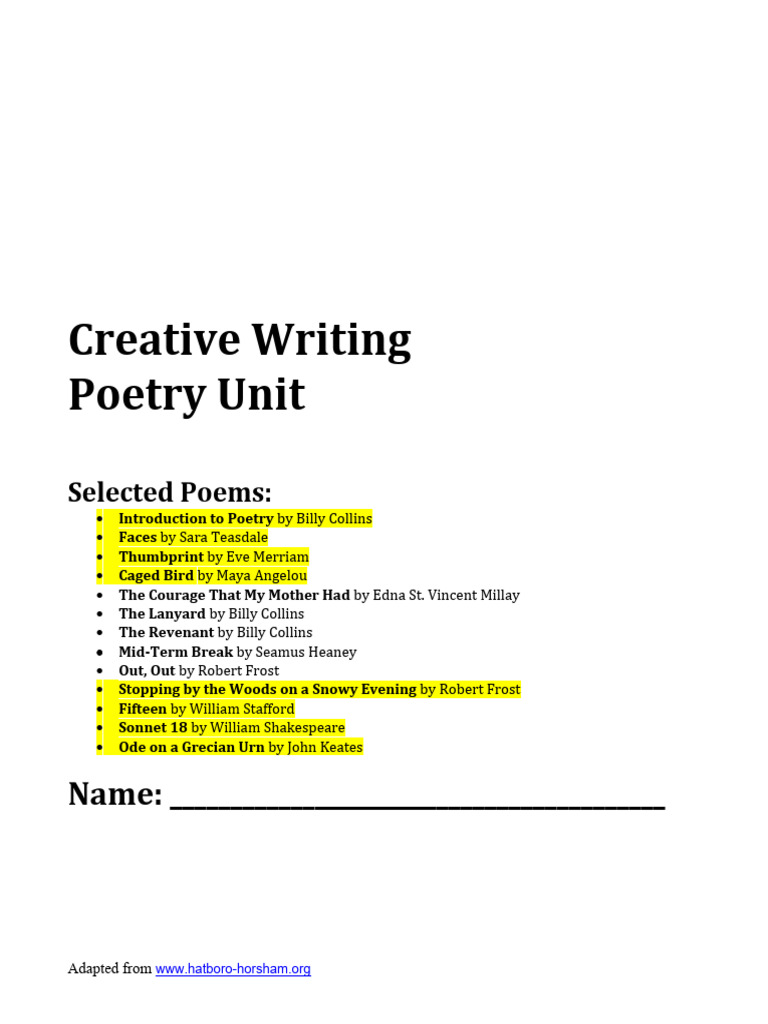 Poetry Packet Creative Writing | PDF