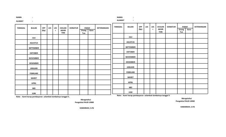 Jadwal Pembayaran SPP PAUD UMM | PDF