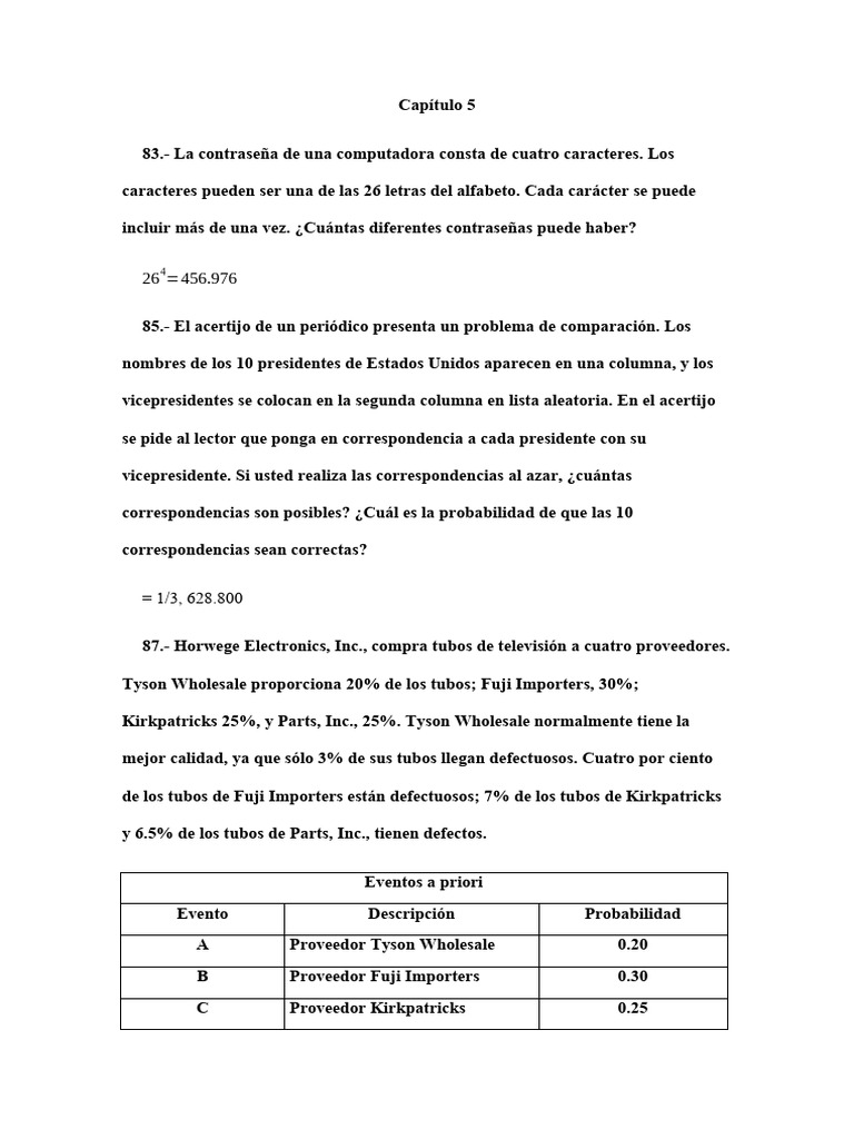 CAP 5 EJER 83 - 85 - 87 y CAP 6 EJER 61 - 63 | PDF | Probabilidad