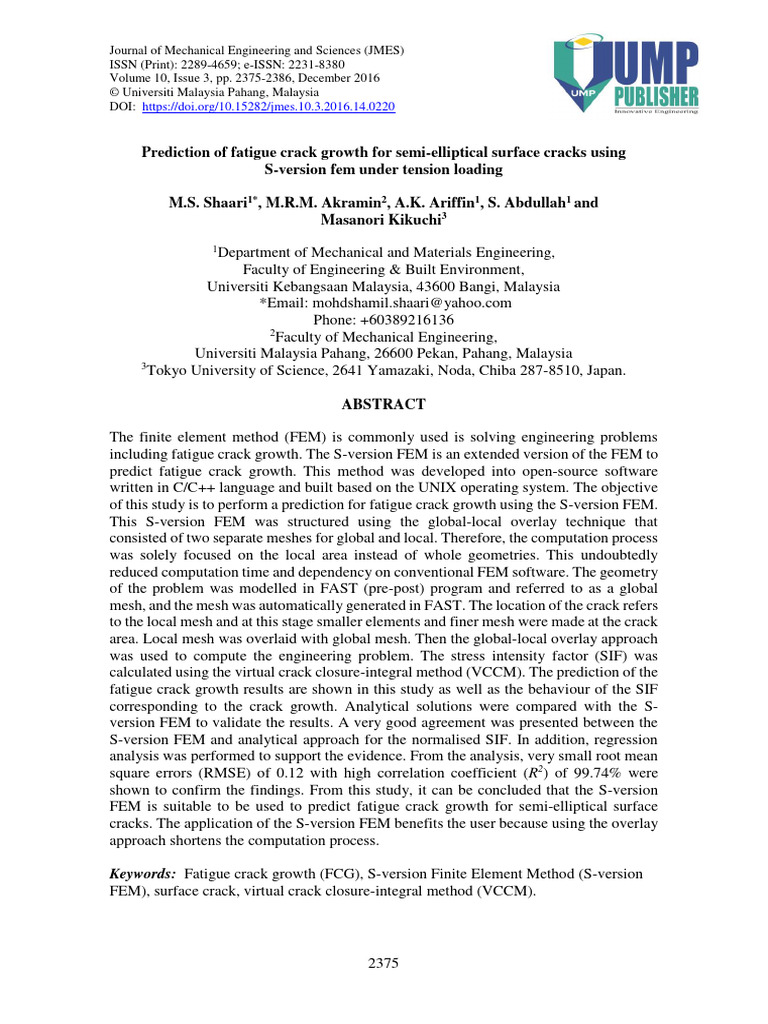 Prediction of Fatigue Crack Growth For Semi-Elliptical Surface Cracks ...