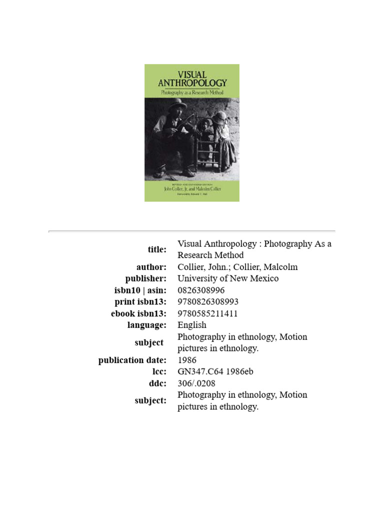 John, Jr. Collier, Malcolm Collier - Visual Anthropology - Photography As A Research Method ...