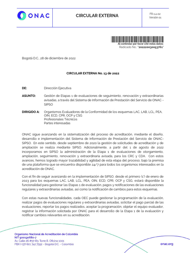 Circular Externa No 13-2022 | PDF