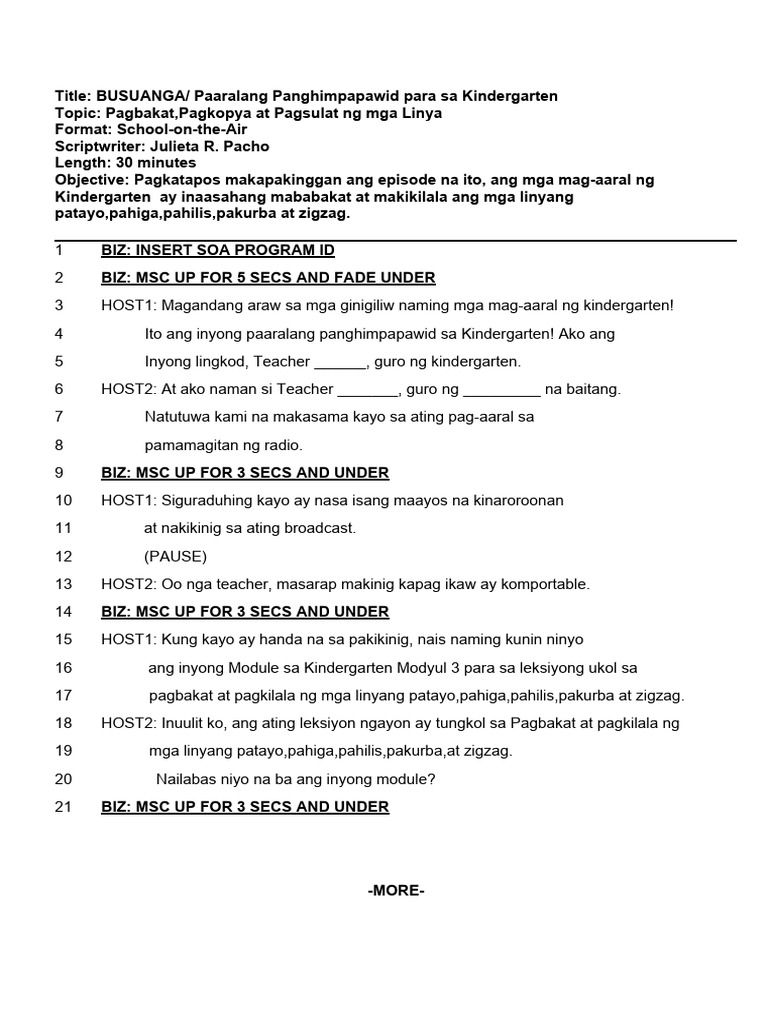 Kinder Script Q1 W3 Day 3 | PDF