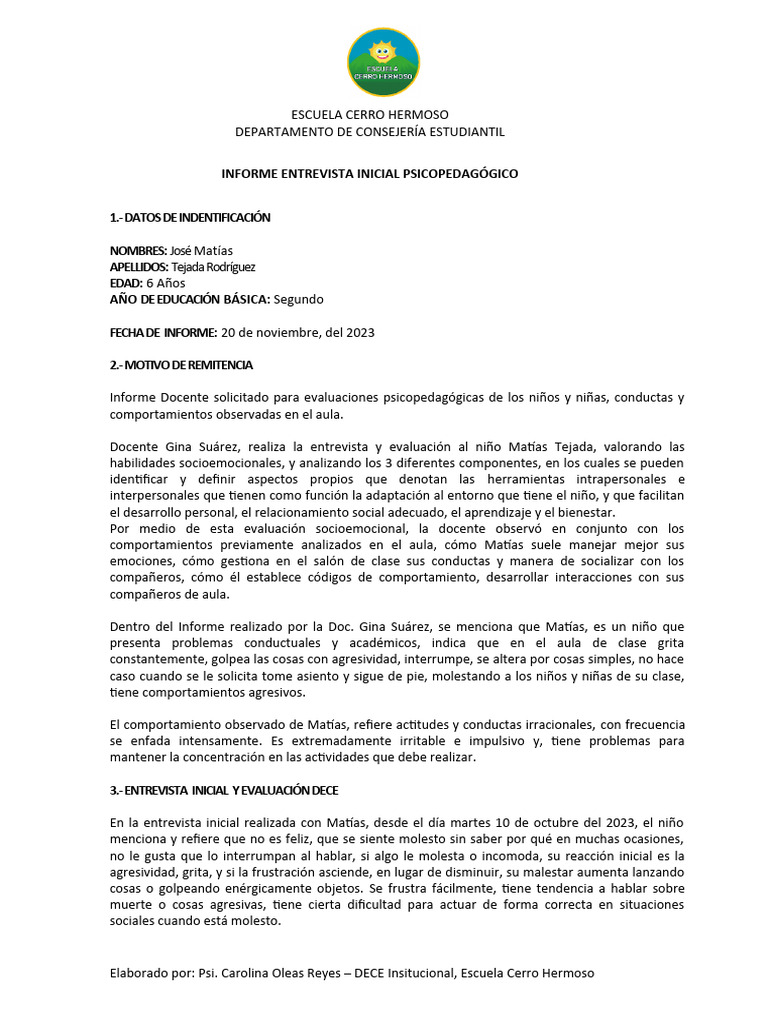 Informe Matias Tejada | PDF | Las emociones | Comportamiento