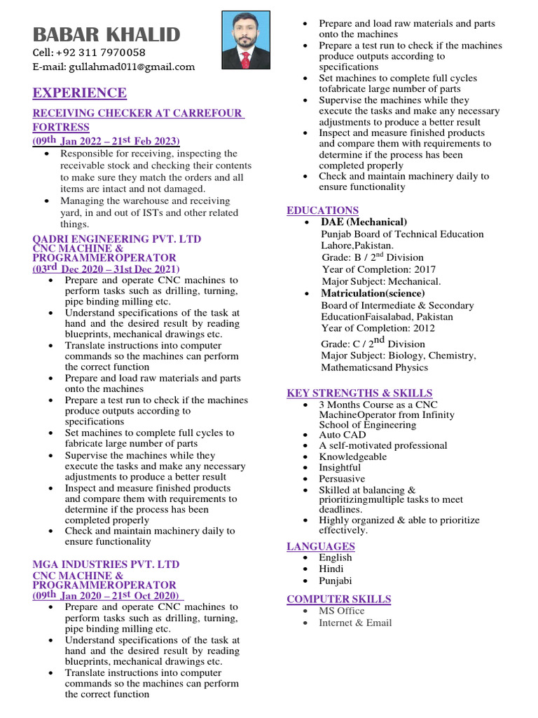 Babar Bhai CV | Download Free PDF | Machines | Numerical Control