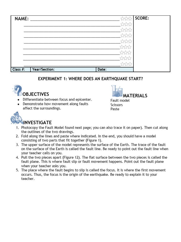 Science 8 2nd Experiment 1 Where Does An Earthquke Start | PDF | Fault ...