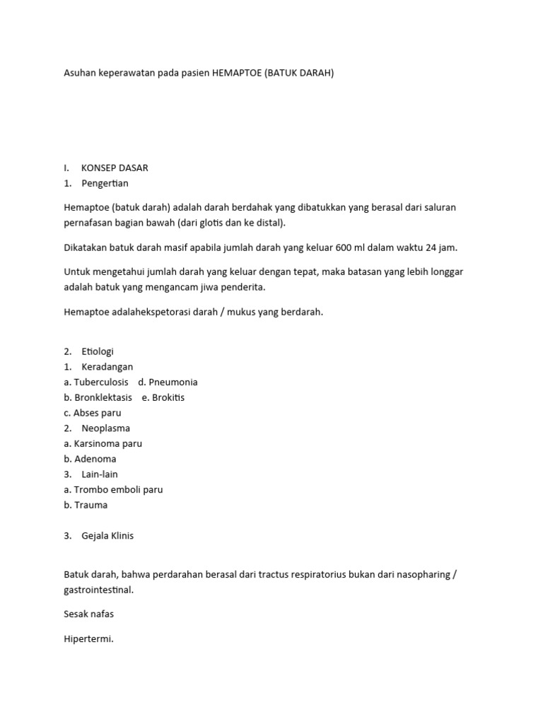 Asuhan Keperawatan Hemoptoe | PDF | Pengembangan Diri | Kesehatan Holistik