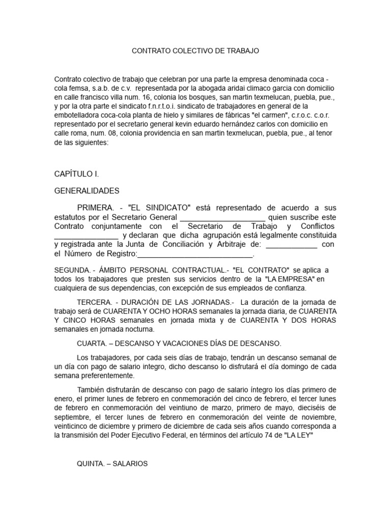 Contrato Colectivo de Trabajo | PDF