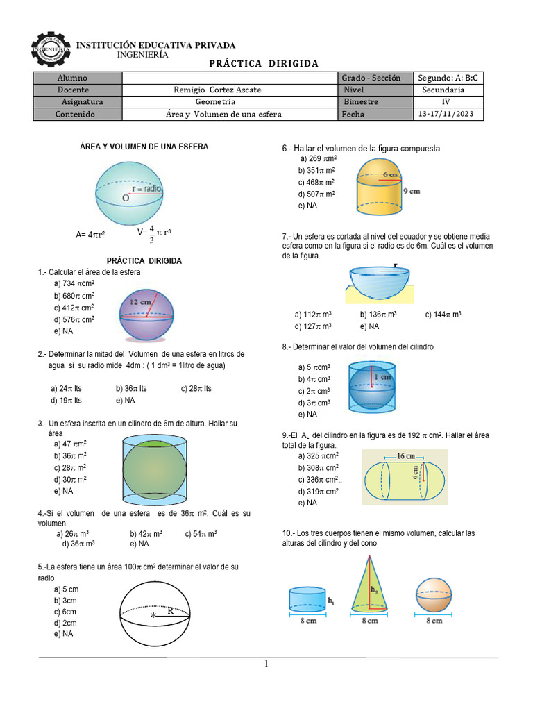 (2°) Área y Volumen de Una Esfera | PDF | Volumen | Esfera
