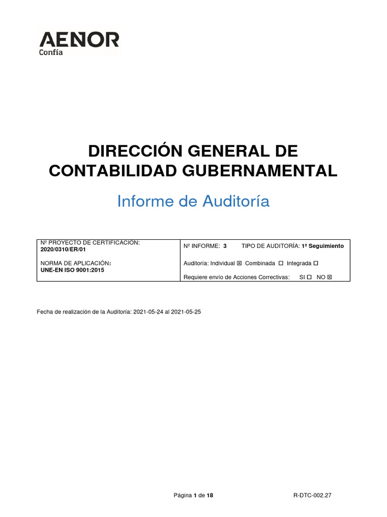 Informe Auditoria Externa | PDF | Auditoría | Sistema de manejo de calidad