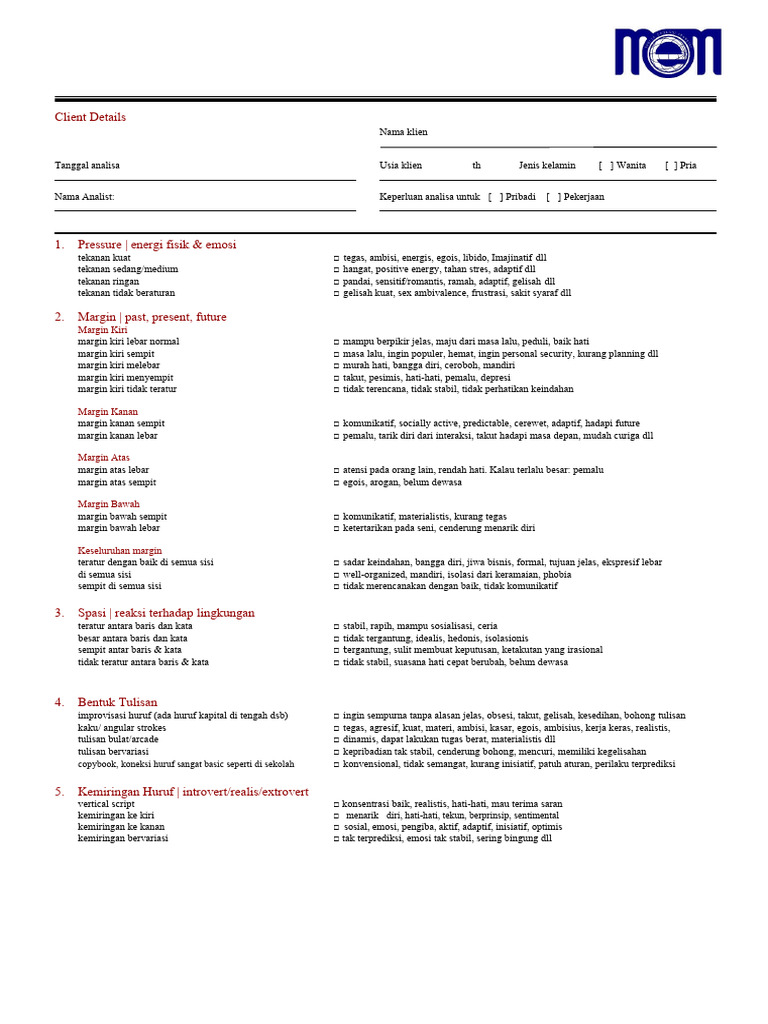 Handwriting Analysis Checklist | PDF