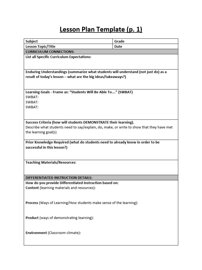 Lesson Plan Template From Teacher Candidate Guide | PDF ...