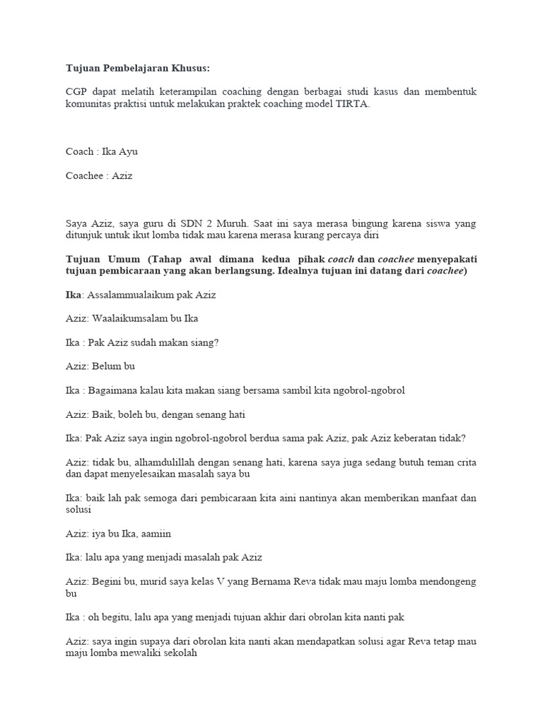 Coaching Model TIRTA untuk Karyawan | PDF