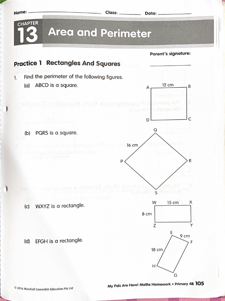 Homework Book 4B Chapter 13 Area and Perimeter | PDF